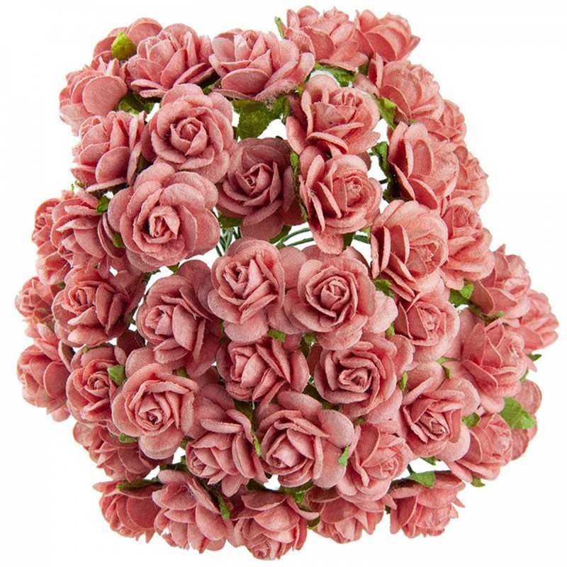 Papierový kvet ruža, 20 mm, koralová 10 ks | Pentart | Čarovné farby